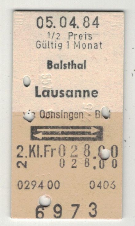 Billet SBB-CFF / Balsthal-Lausanne (Gebraucht) in La Tour-de-Peilz für CHF 1 – mit Lieferung auf ...