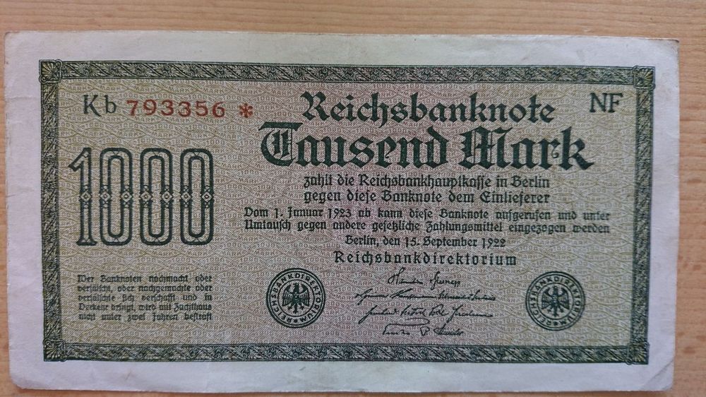 Antike Reichsbanknote 1000 Mark 1923 | Kaufen auf Ricardo