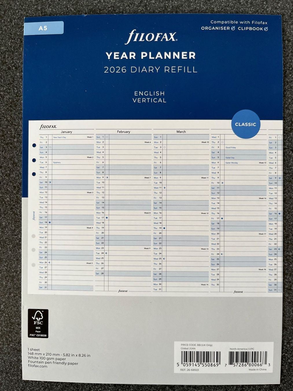 Filofax A5 2026 Year Planner Kalender Vertical Ausklappbar (Neu und ...