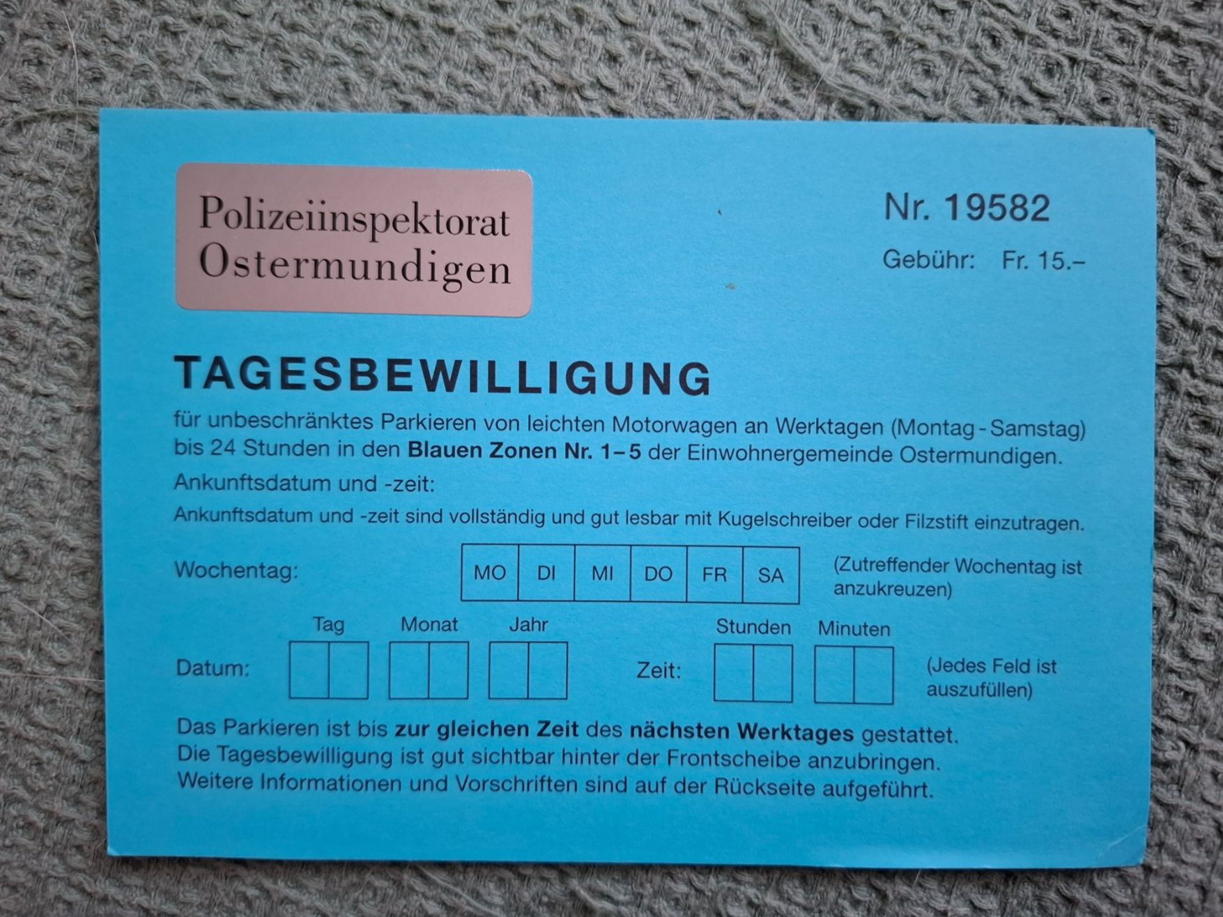 Parkkarte Ostermundigen (Neu und originalverpackt) in Thun für CHF 11 ...