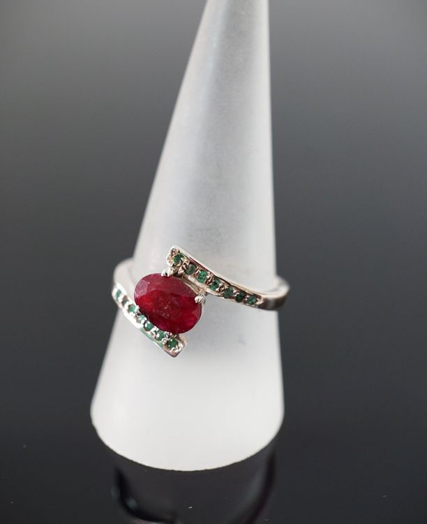 ALTER 925 SILBER RING RUBIN + SMARAGD EDELSTEIN GEPUNZT | Kaufen auf ...