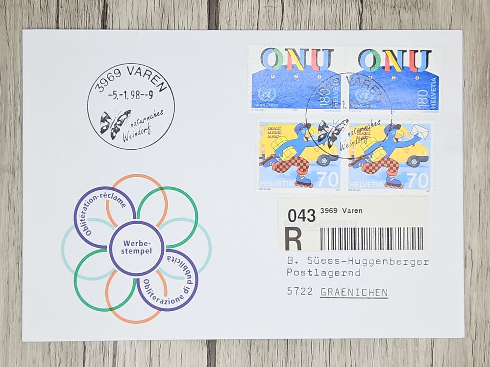 CL11 Enveloppe + Timbre Suisse 1998 (Gebraucht) in Cousset für CHF 0.85 – mit Lieferung auf ...