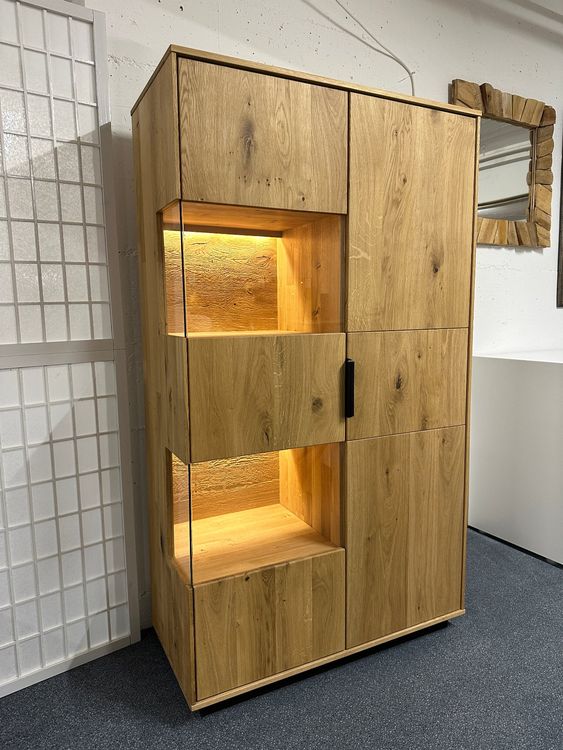 Highboard Vitrine TIZIANA Wildeiche massiv 83 x 147 cm (Neu (gemäss ...