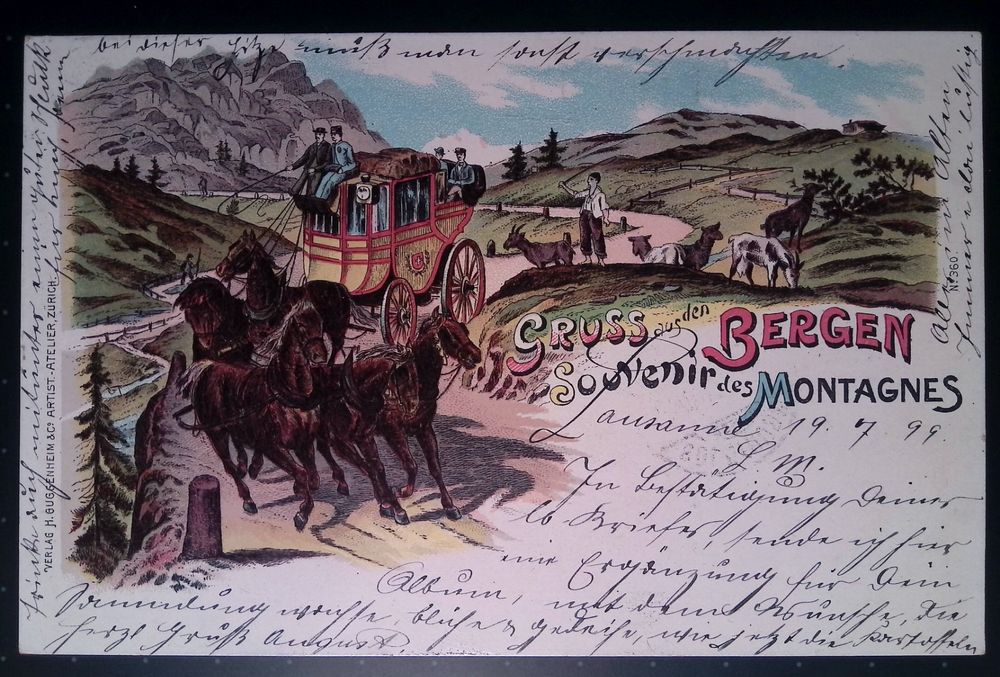 AK Gruss aus den Bergen Potkutsche Litho gel. 1899 (Gebraucht) in Russo für CHF 5 – mit ...