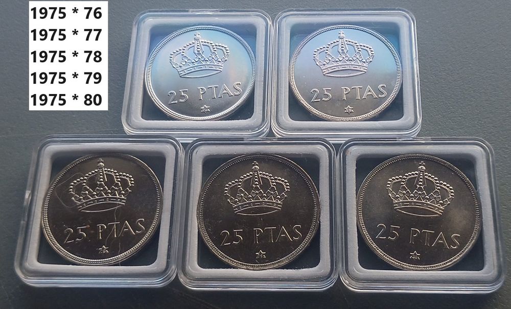 SPANIEN - 25 PESETAS 1975*80 bis 1984, KOMPLETT IN KAPSEL (Neu (gemäss Beschreibung)) in Tobel ...