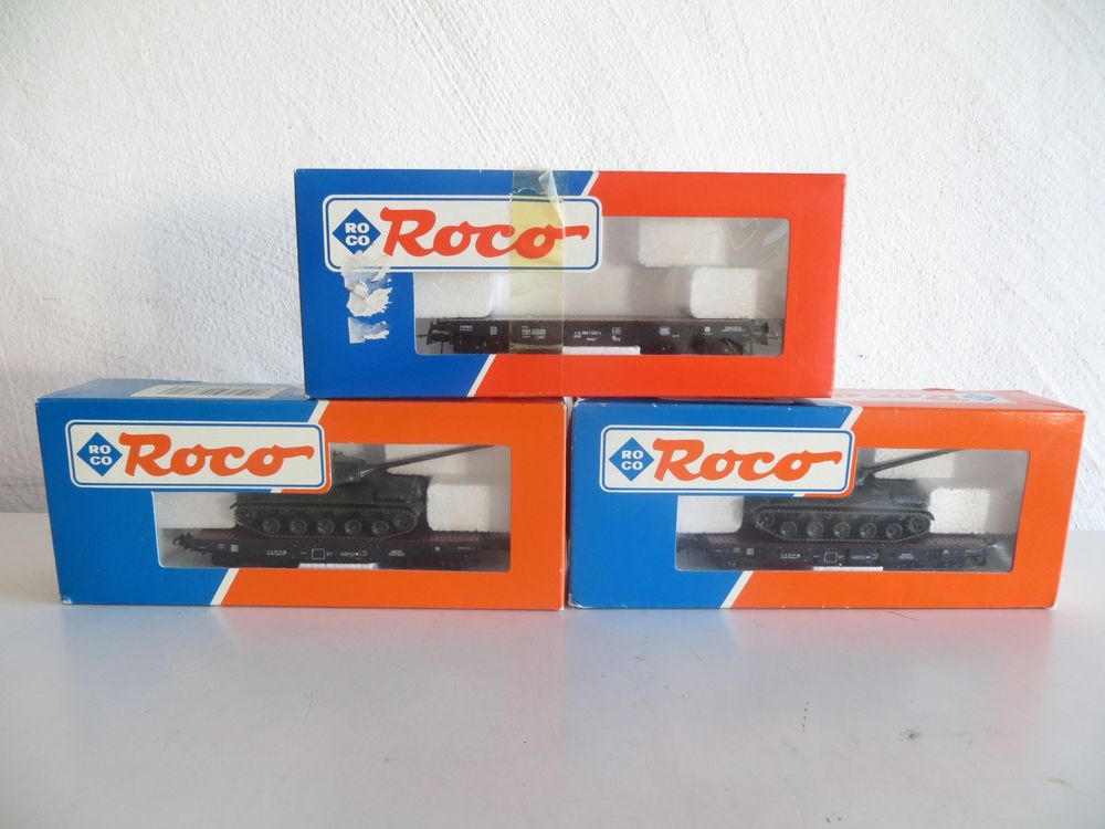 Roco H0: Set mit 3 Schwerlastwagen SNCF/DB, Panzer, GS, OVP (Gebraucht ...