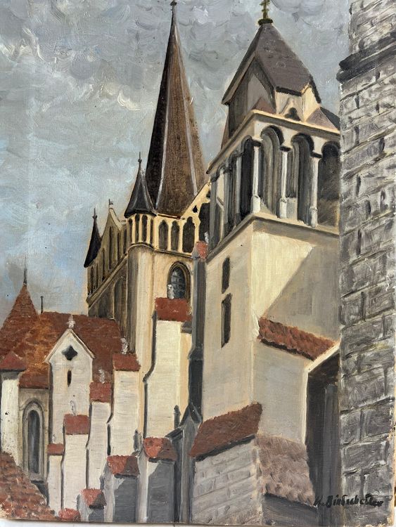 Kirche Szene Gemälde Unleserlich Signiert. | Kaufen auf Ricardo