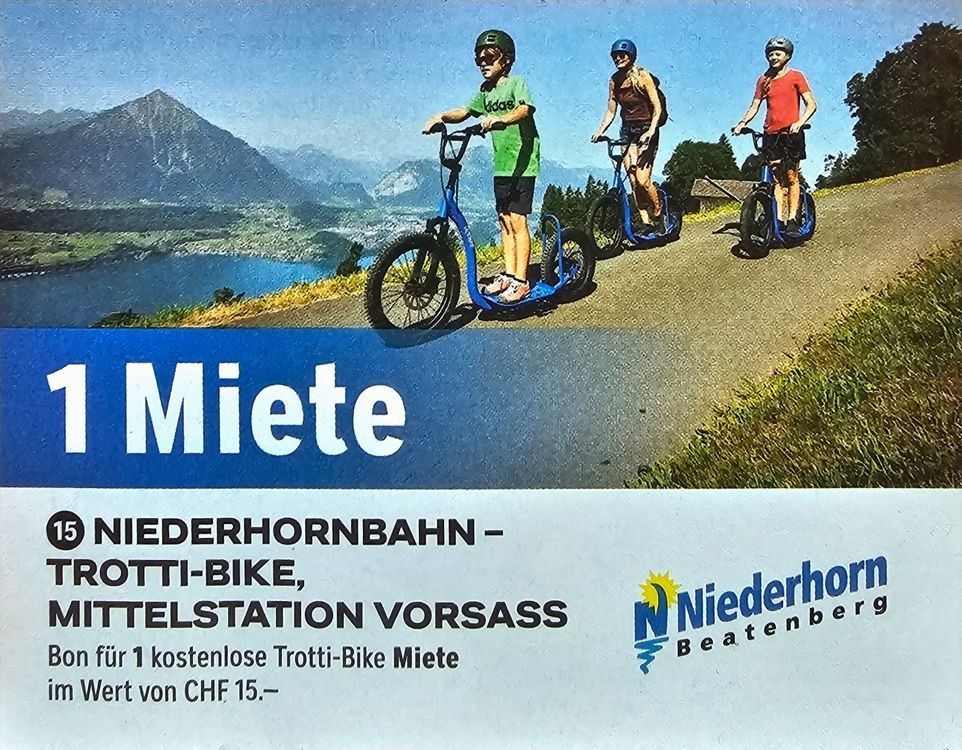 Gutschein 1Miete Niederhornbahn Trotti-Bike Mittelstation (Neu (gemäss ...