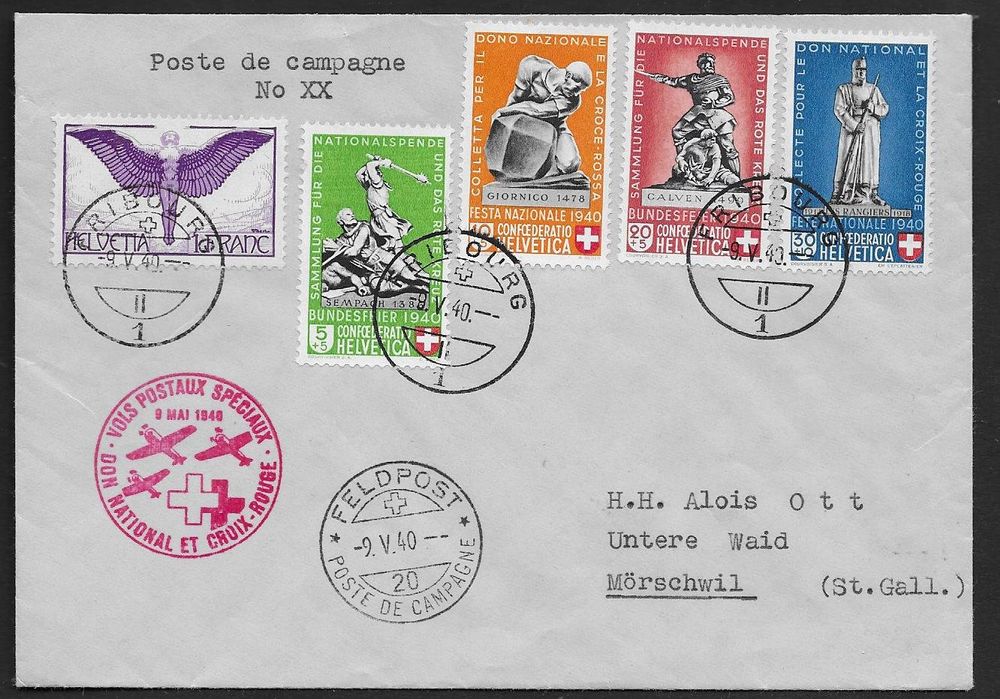 1940 BF Satz-Brief RotKreuz Flug FRIBOURG/Feldpost 20 ab 1.- | Kaufen ...