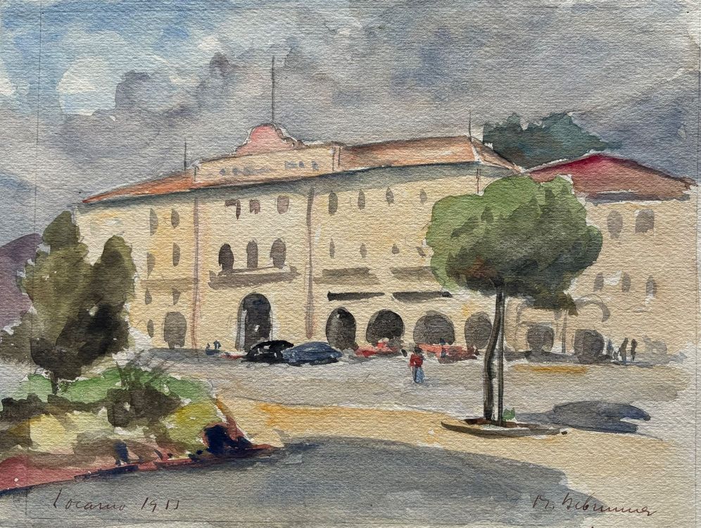 M. Debrunner, 1955 - Aquarell, Locarno, Bahnhof, Ticino | Kaufen auf Ricardo