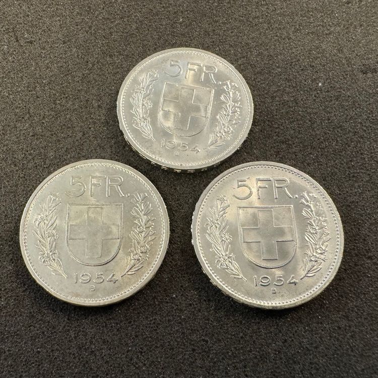 3 Stück 5 Franken Silber 1954 Erhaltung (Gebraucht) in Reitnau für CHF 29 – mit Lieferung auf ...