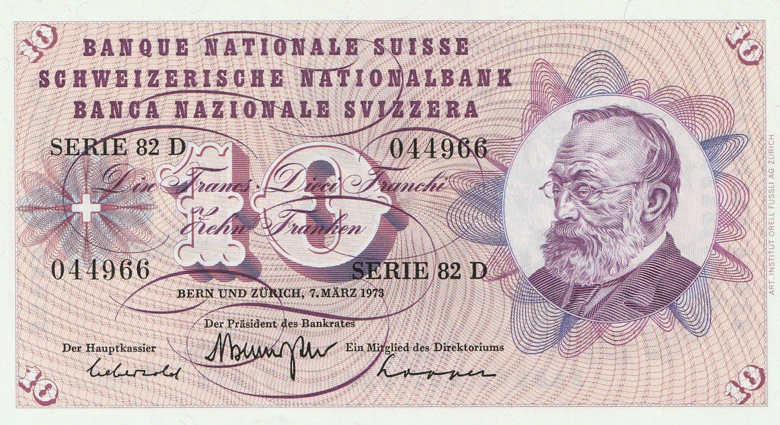 Schweiz, Banknote 10 Fr. 1973 , UNC ,s.scan (Gebraucht) in Caslano für CHF 5 – mit Lieferung auf ...