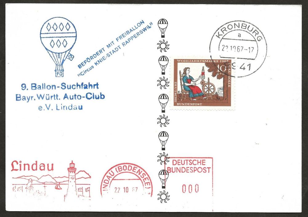 Ballon Schweiz 1967 Knie Rapperswil Lindau Kronburg Luftpost (Gebraucht) in Au ZH für CHF 12 ...