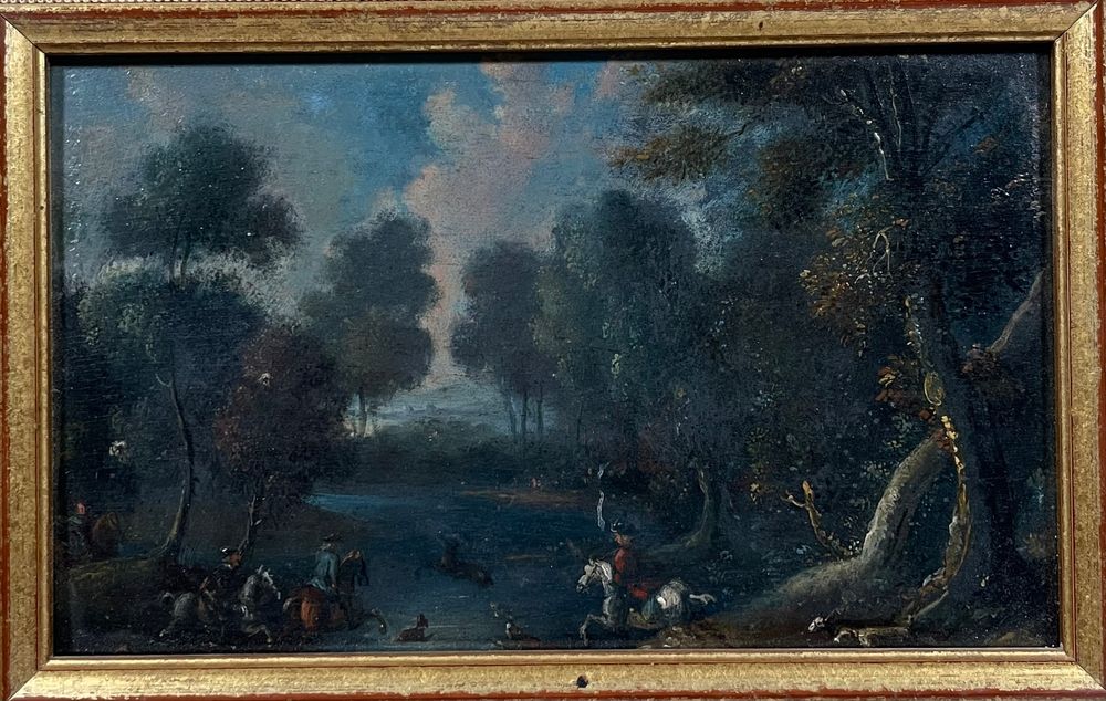 Antikes Gemälde mit einer Truppe auf Pferden am Flussufer (Gebraucht) in Root für CHF 305 – mit ...