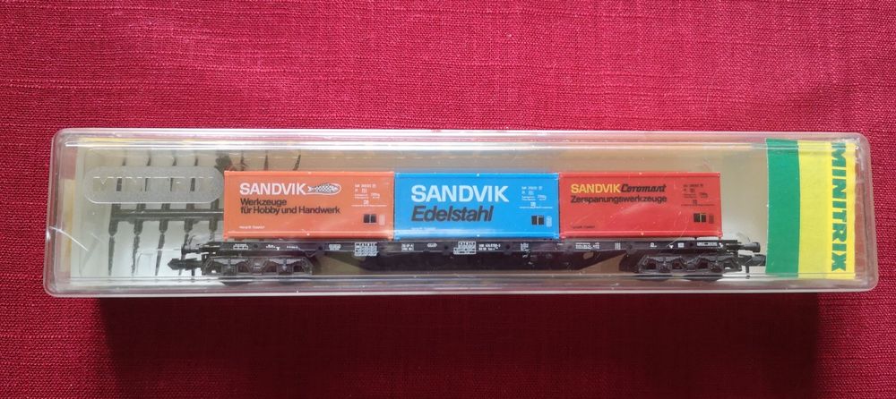 Minitrix 3507 DB Containertragwagen mit 3 Container Sandvik (Neu und ...