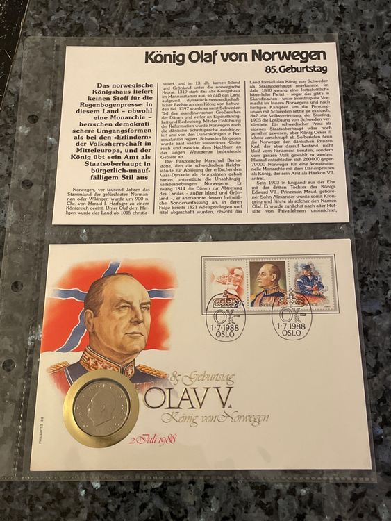Numisbrief 85 Geb.König Olav V von Norwegen (Neu (gemäss Beschreibung ...