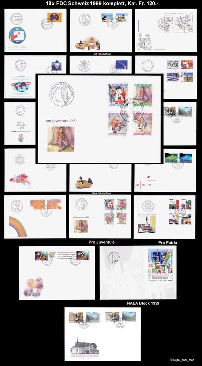 SCHWEIZ 18x FDC 1999 komplett mit NABA, Pingu, Kat Fr. 120.- (Neu (gemäss Beschreibung)) in ...