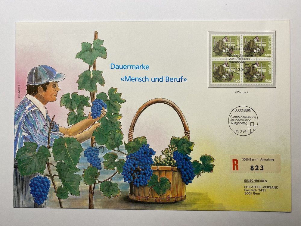 FDC Grossbrief Mensch und Beruf Winzer 1994 ET (Neu (gemäss Beschreibung)) in Kirchenthurnen für ...