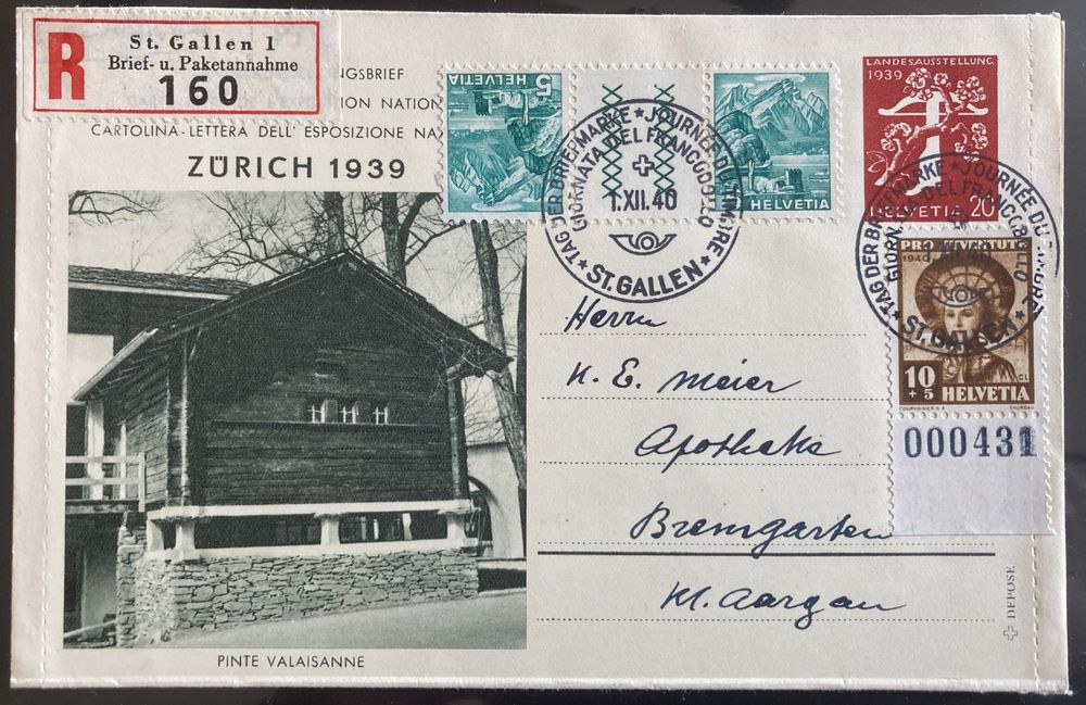 1940, Kartenbrief Landi 1939 'Pinte Valaisanne' mit TdB (Gebraucht) in Flawil für CHF 7.5 – mit ...