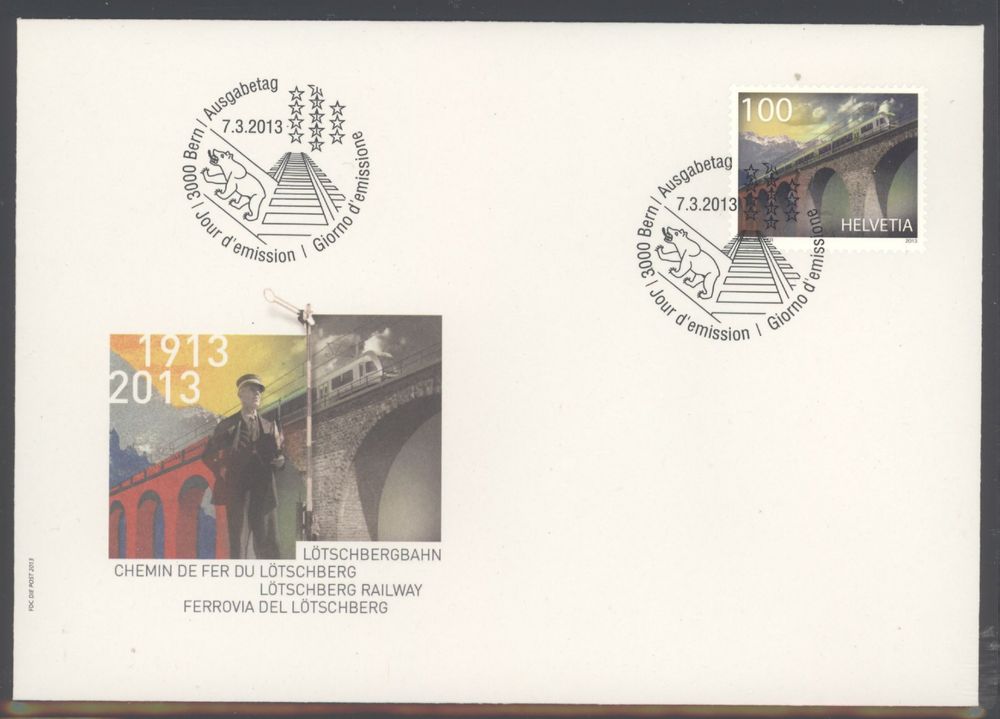 2013, FDC, 100 Jahre Lötschbergbahn (Nr. 1452) (Gebraucht) in Willisau für CHF 1.3 – mit ...