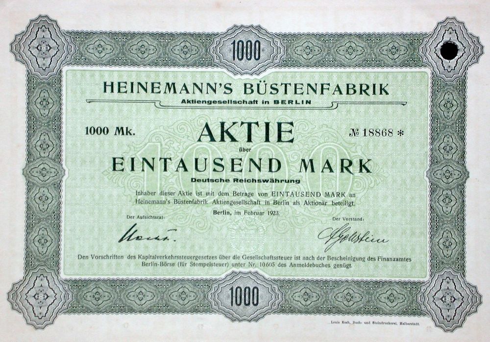 Heinemann's Büstenfabrik AG, Berlin - 1923 (Gebraucht) in Solothurn für ...