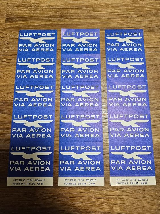 Drei Bogen PTT Luftpost Aufkleber, Postfrisch | Kaufen auf Ricardo