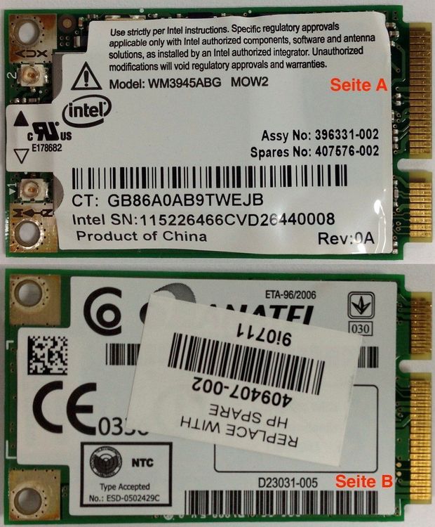 Intel PRO Wireless WM3945ABG MOW2 Laptop Karte intern (Gebraucht) in ...