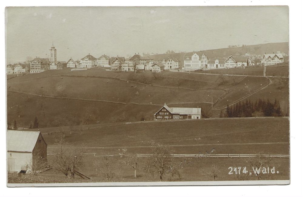 Wald (AR) Dorfpartie mit Kirche - echt Foto-AK Umiker - 1914 (Gebraucht) in Engelburg für CHF 21 ...