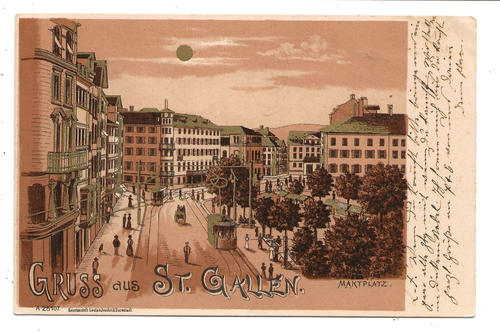 Gruss aus St. Gallen - Stadt - braune Mondschein-Litho 1900 (Gebraucht) in Engelburg für CHF 7.9 ...