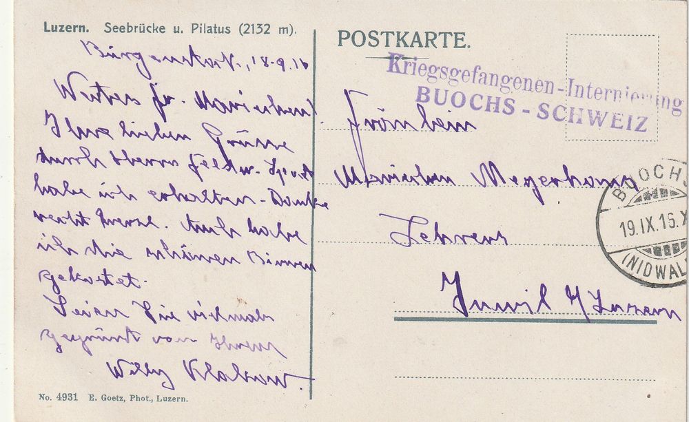 Stempel Kriegsgefangenen-Internierung Buochs auf Ak (Gebraucht) in Rorschacherberg für CHF 14 ...