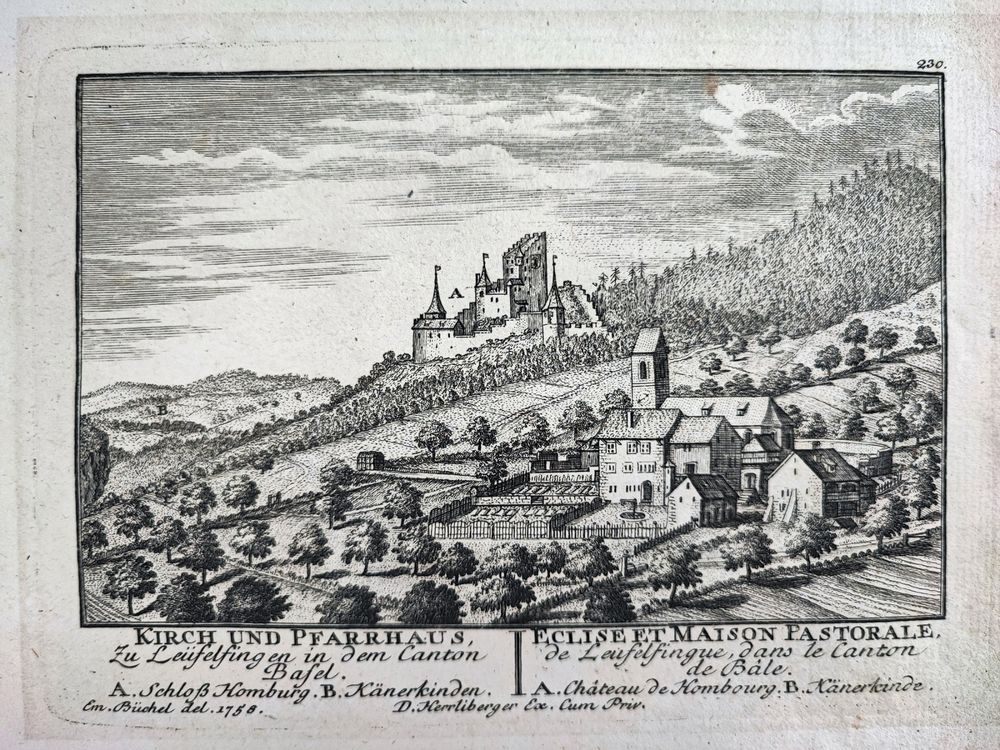 LÄUFELFINGEN – Kirche und Schloss Homburg, antike Radierung | Kaufen auf Ricardo