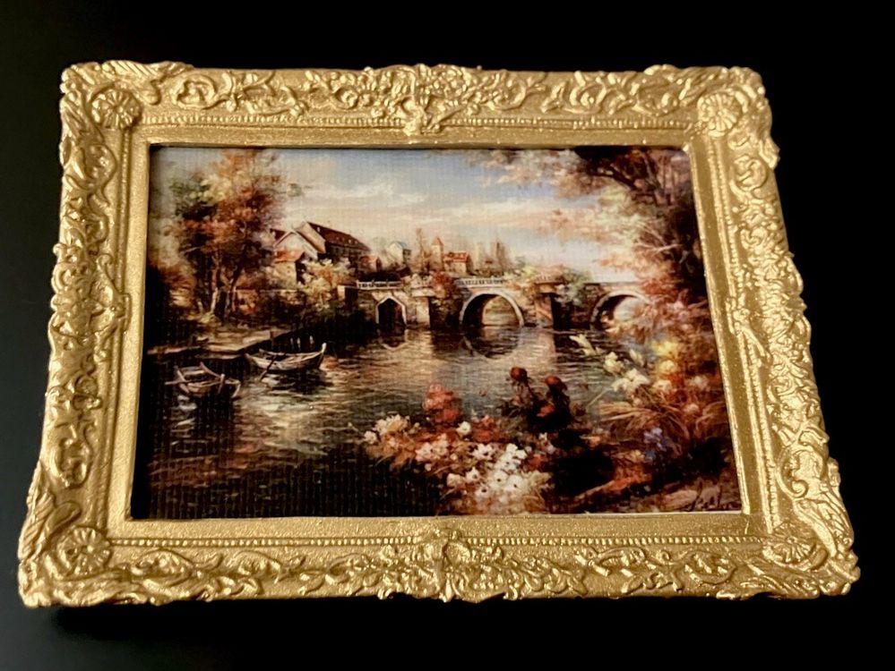 Bild (Fluss mit Brücke) für Puppenstuben. Kunstharz. NP 13. (Neu und originalverpackt) in ...