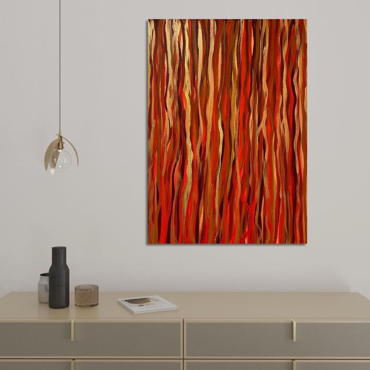 Abstraktes Acrylbild, Unikat, Gold & Rot (Neu und originalverpackt) in ...