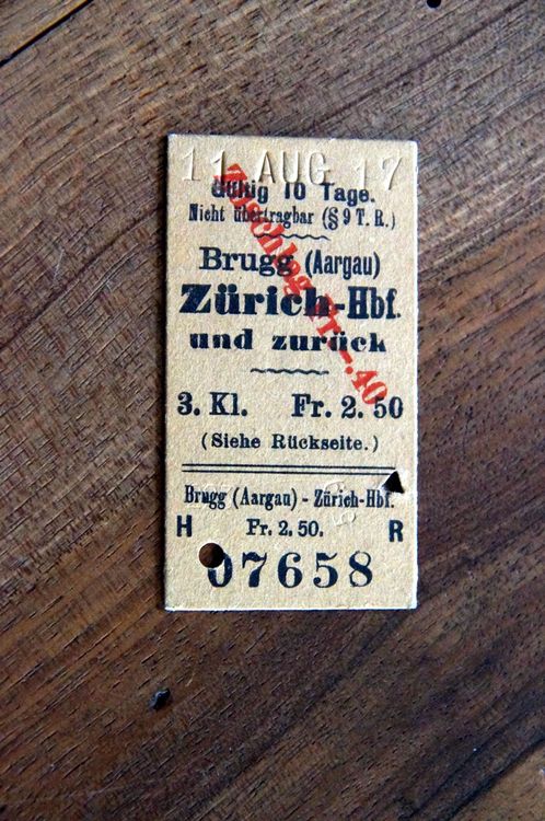 3.Kl. Billet Brugg (Aargau) - Zürich HB - 1917 | Kaufen auf Ricardo