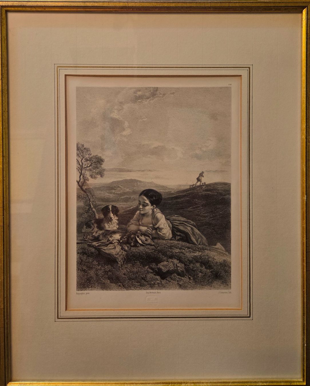 jolie litho d'époque "jeune fille et son chien" (D'occasion) à Lausanne ...