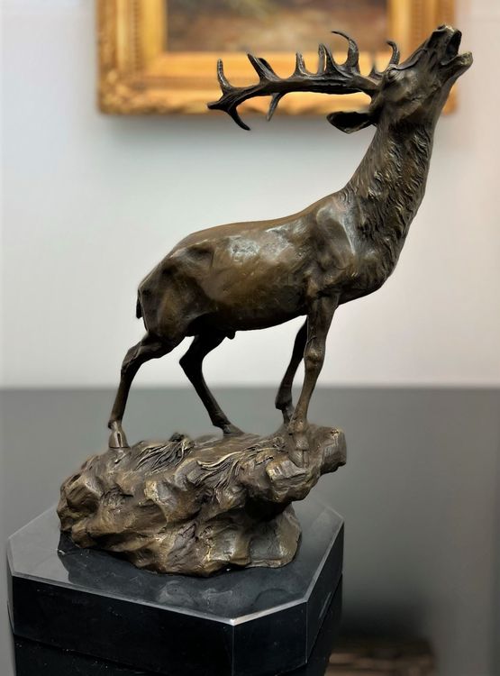 BRONZE SKULPTUR HIRSCH JAGD JÄGER sign. | Comprare su Ricardo