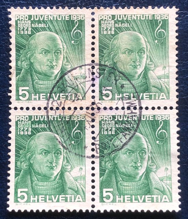 4 er Block Nr.J 77 mit Stempel (Gebraucht) in Aarau für CHF 0.6 – mit ...