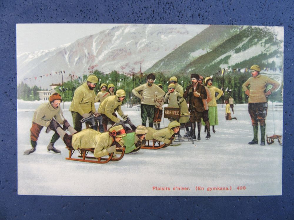 AK SCHLITTENRENNEN SCHLITTSCHUHLÄUFER STÖSST FRAU AUF SCHLIT (Gebraucht ...