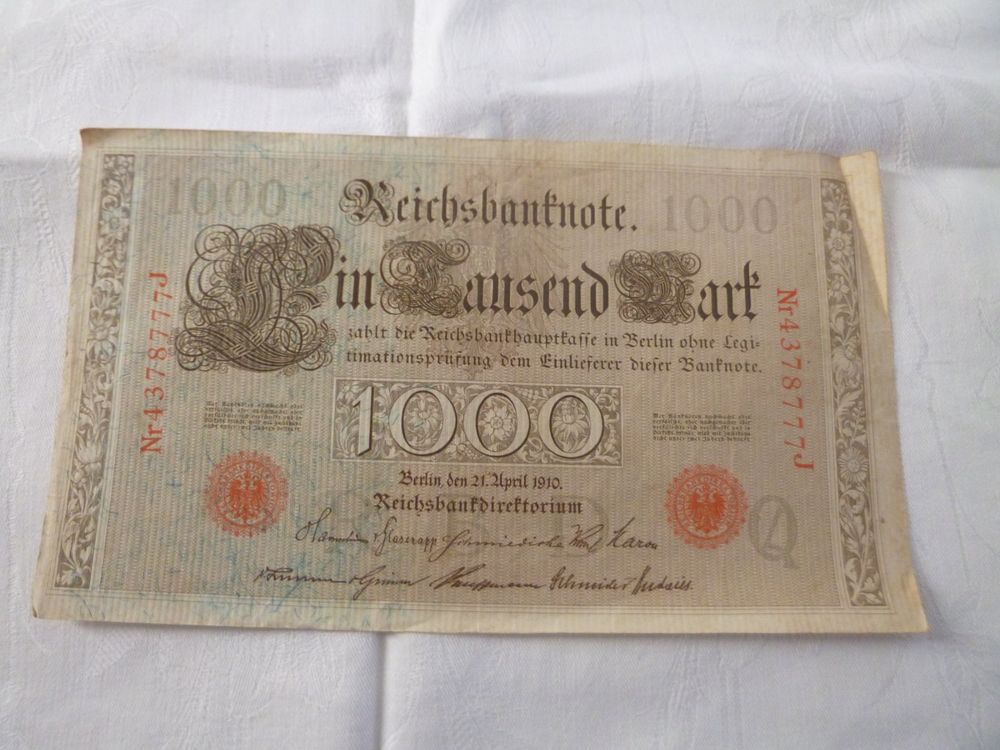 Reichsbanknote 1000 Mark ein Tausend Mark Berlin 1910 (Gebraucht) in ...