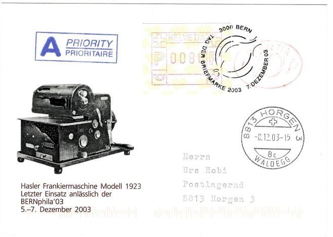 Hasler Frankiermaschine letzter Einsatz 7.12.2003 Karte (Gebraucht) in ...