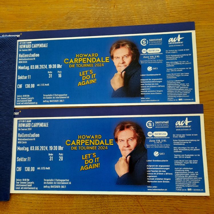 Tickets konzerte (Neu und originalverpackt) in Urdorf für CHF 200 – mit Lieferung auf Ricardo kaufen