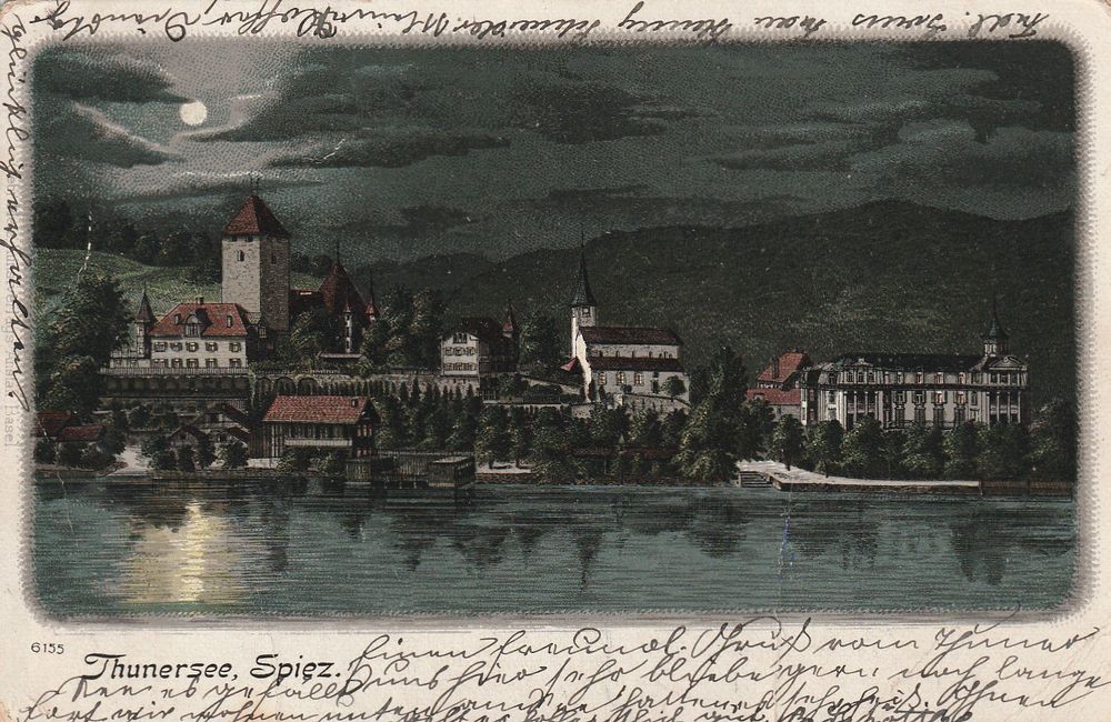 Spiez am Thunersee-Mondschein-Litho - Karte gelaufen 1901 (Gebraucht) in uttwil für CHF 16.5 ...