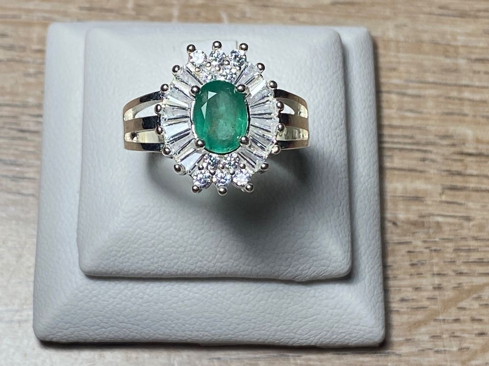natürlicher Smaragd + CZ Ring 💎 Silber 925 vergoldet S273 (Neu und ...