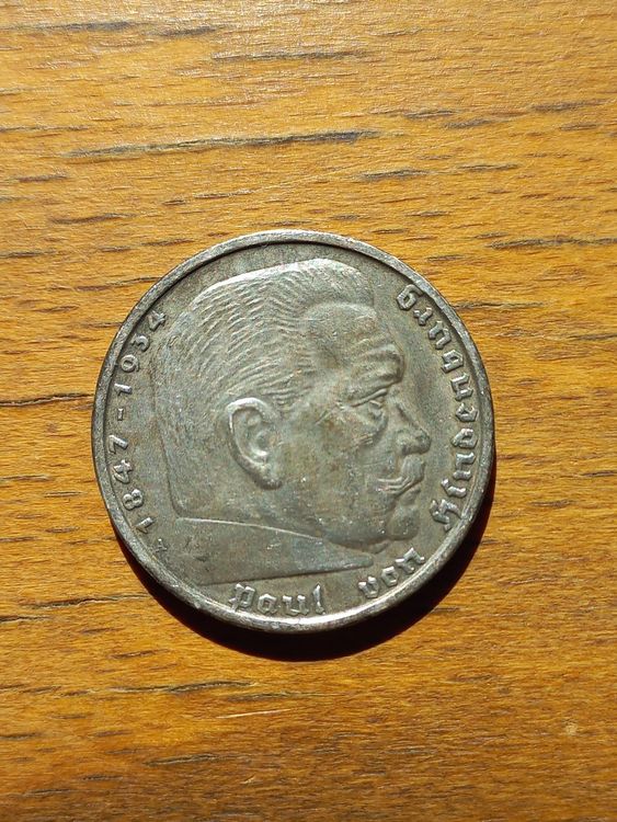5 fünf Reichsmark 1938 A Silber Deutsches Reich Hindenburg (Gebraucht ...