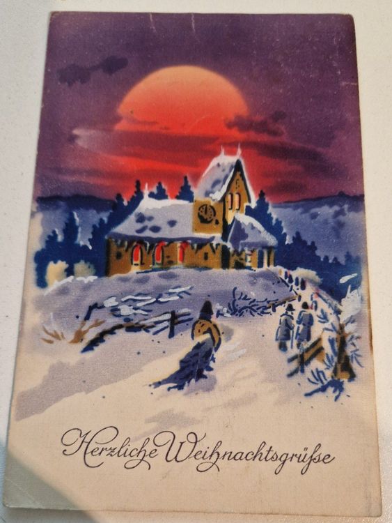 Weihnachtskarte, Kirche im Schnee, alt | Kaufen auf Ricardo