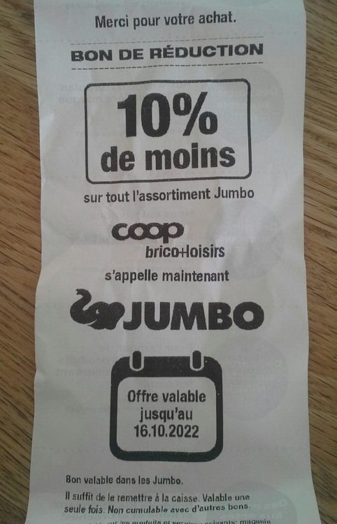 Bon de 10% de rabais chez JUMBO (Neu (gemäss Beschreibung)) in le Mont ...