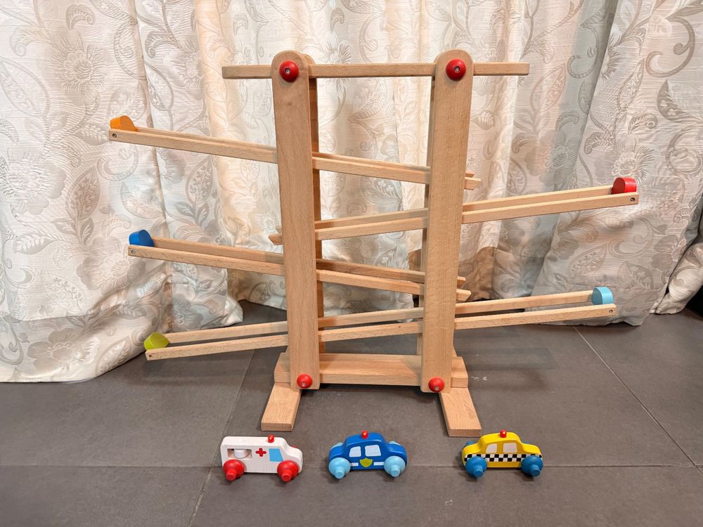 Wooden Car Ramp Racer Toy Set with 3 Mini Cars! (Neu (gemäss ...