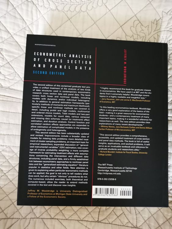 Econometric Analysis Of Cross Section And Panel Data Neu Gemäss Beschreibung In Teufen Ar