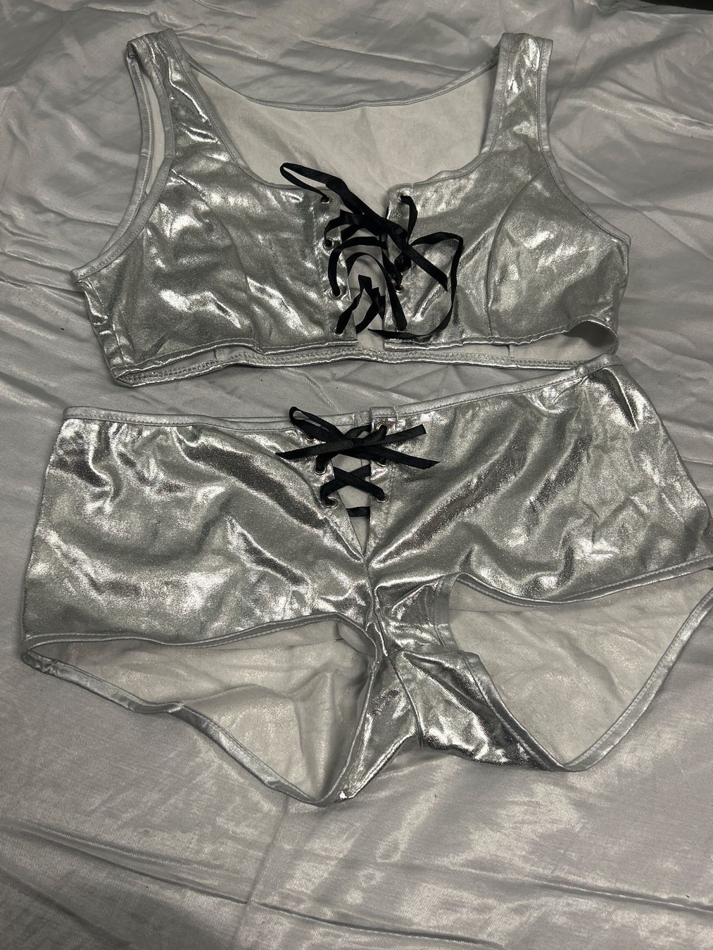 Sexy Set BH und Boxershorts silbrig Figurbetont Gr M NEU (Neu und originalverpackt) in ...