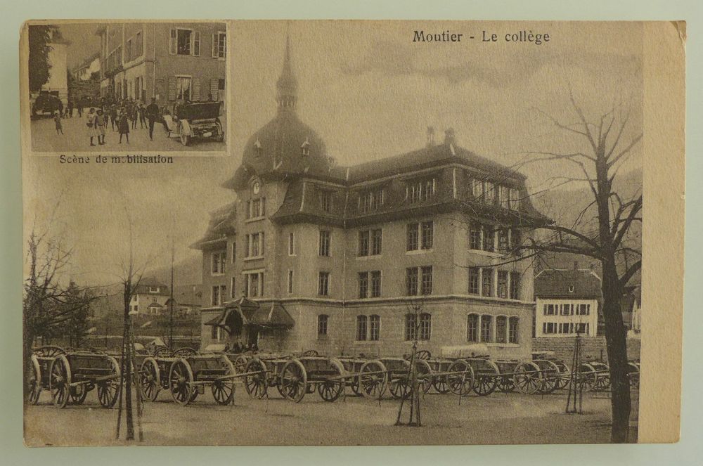 AK MOUTIER JU, Mobilisierung 1915 Haubitz Park, Schulhaus (Gebraucht) in Wallisellen für CHF 15 ...